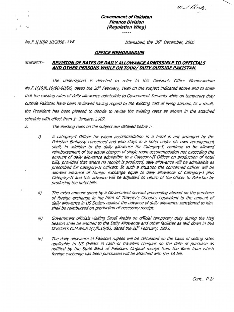 Revised Daily Allowance Rates for Officials | PDF