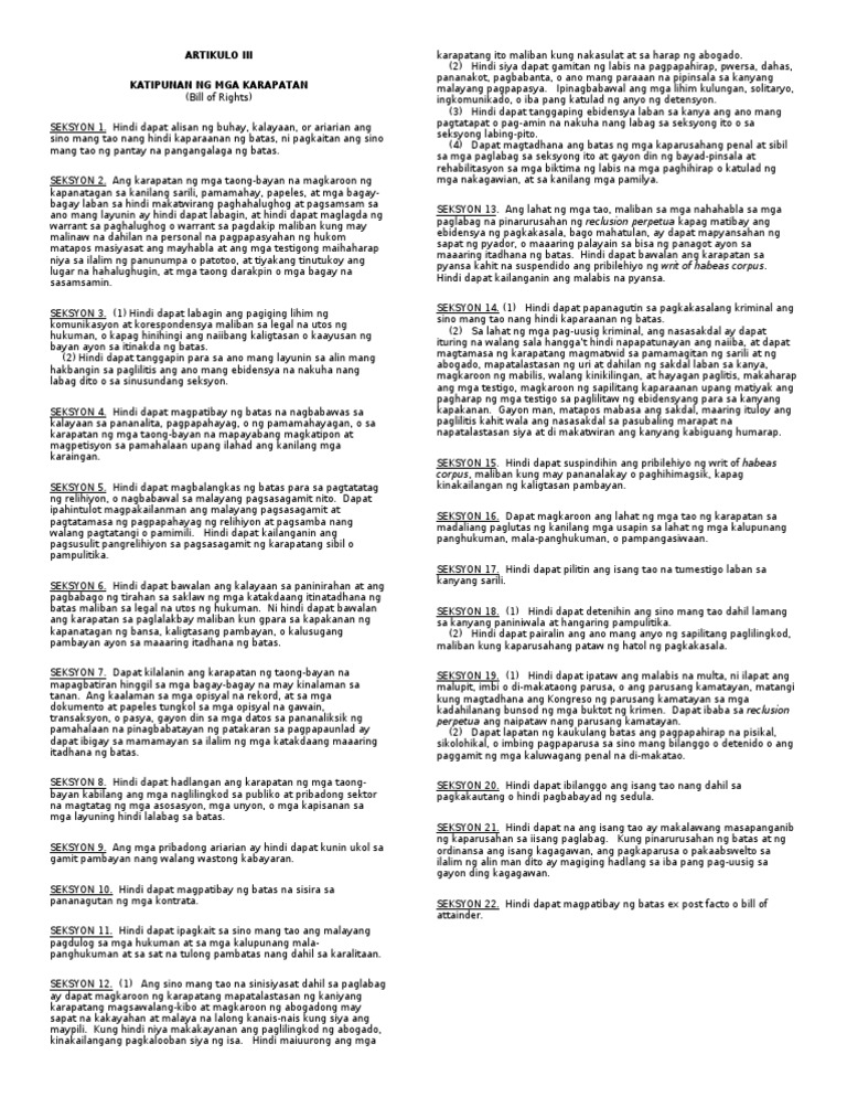 Bill of Rights (Filipino) | PDF