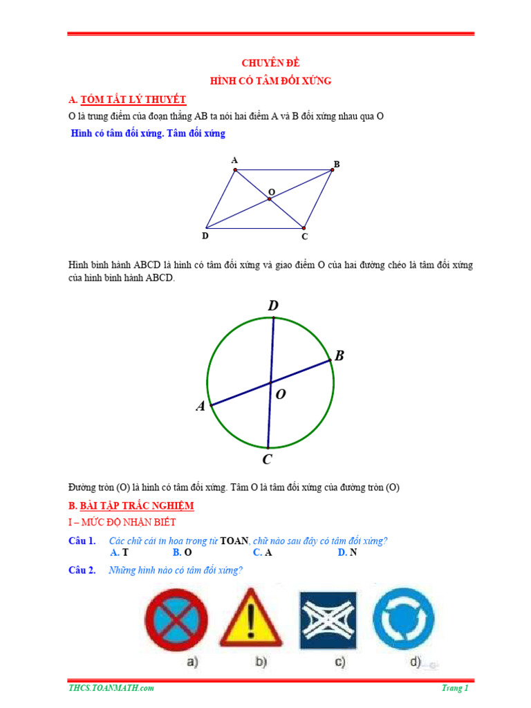 Trac Nghiem Hinh Co Tam Doi Xung | PDF