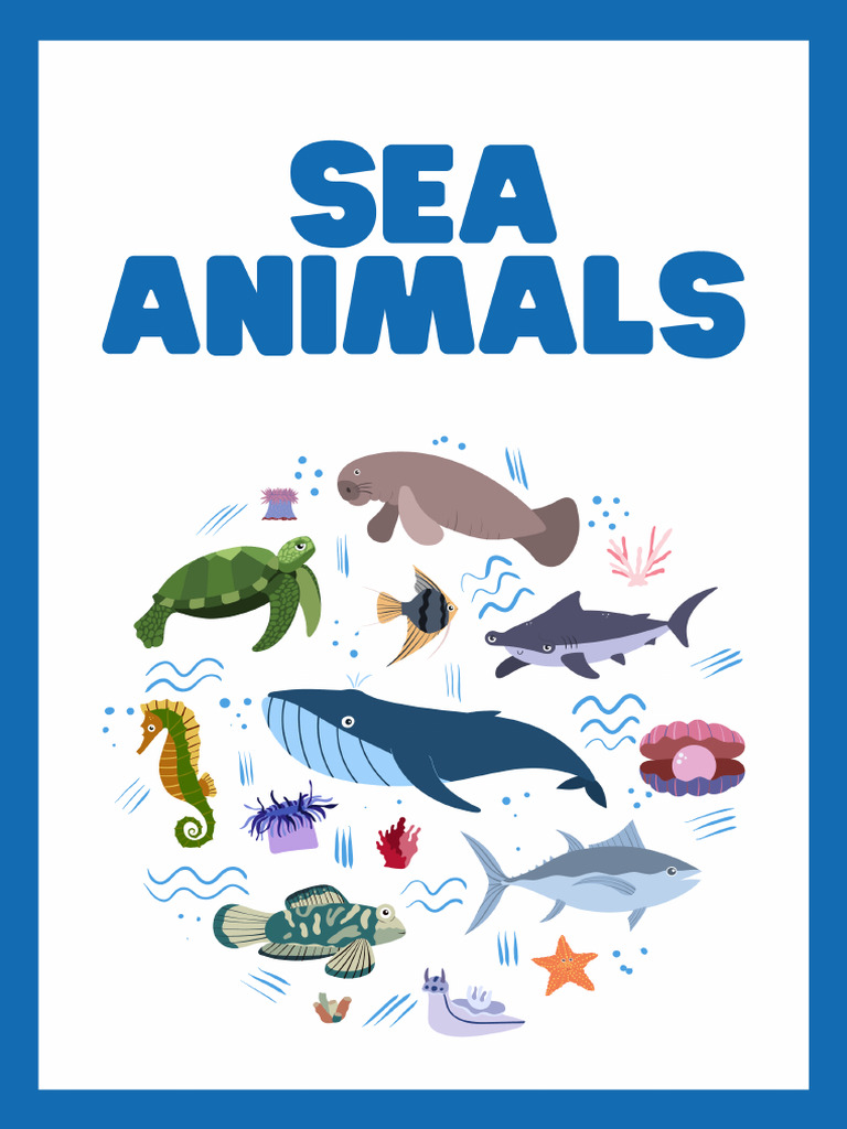 Sea Animals Big Flashcards in Blue and White Printable Style | PDF