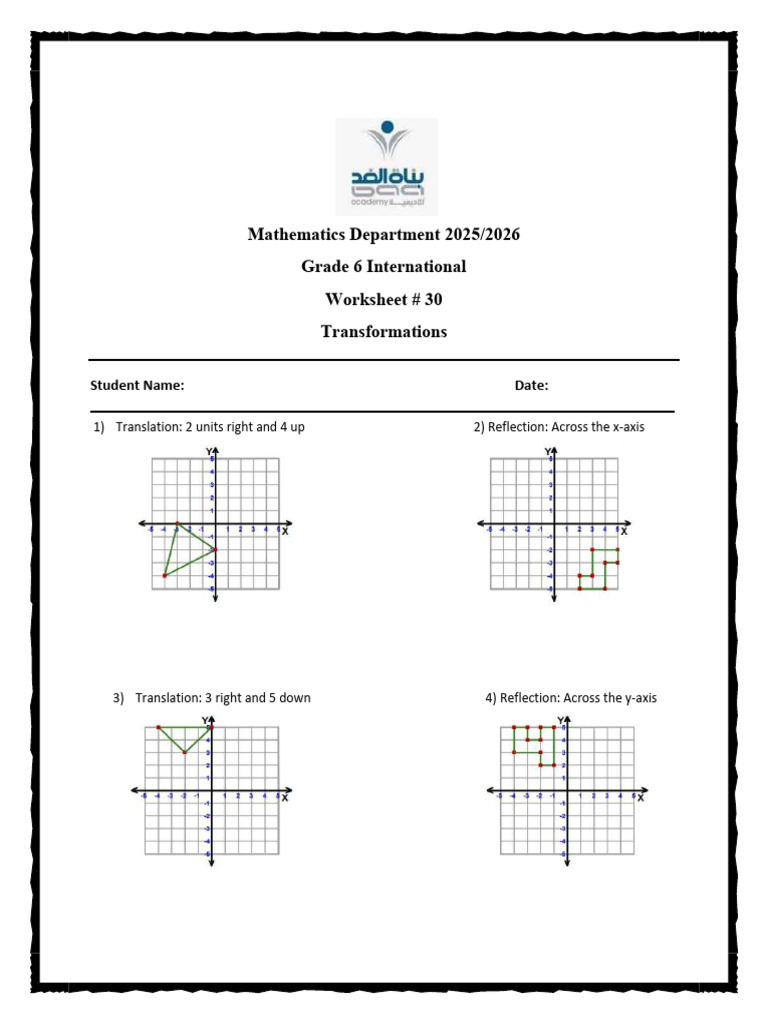 Transformation Worksheet Grade 6 Int #30 | PDF