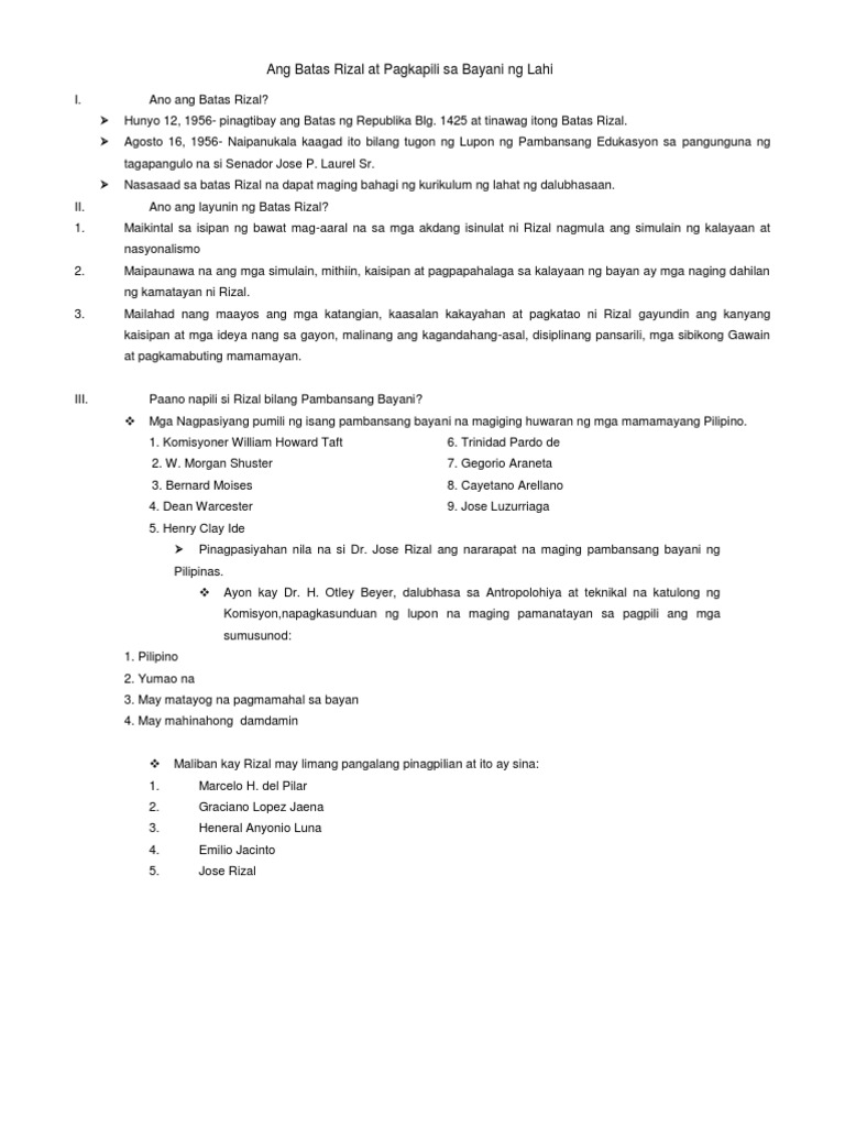 Ang Batas Rizal at Pagkapili Sa Bayani NG Lahi | PDF