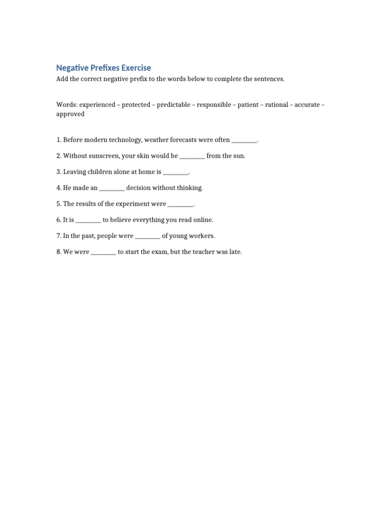 Negative Prefixes Exercise | PDF