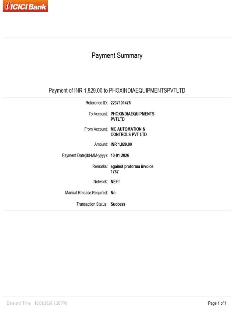 Payment Slip Phox India | PDF