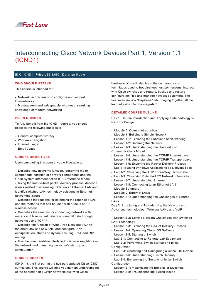 Interconnecting Cisco Network Devices Part 1, Version 1.1 (ICND1) | PDF ...