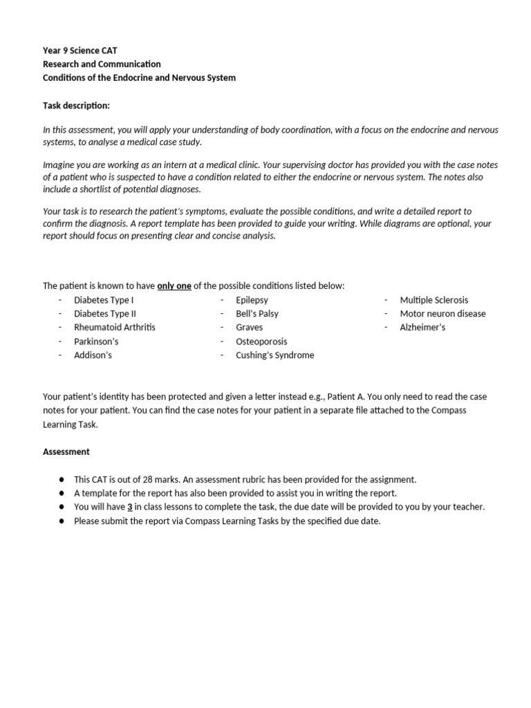 1.0 2025 CAT Body Systems Task Description | PDF | Medical Diagnosis ...