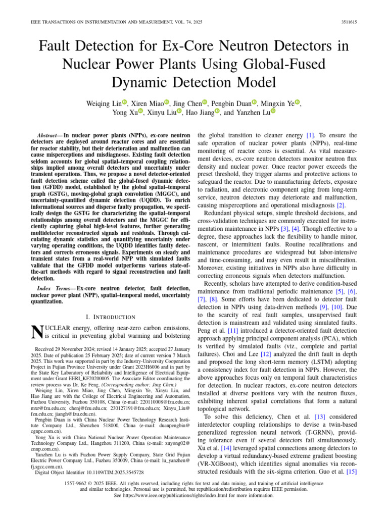 Fault Detection For Ex-Core Neutron Detectors in Nuclear Power Plants ...