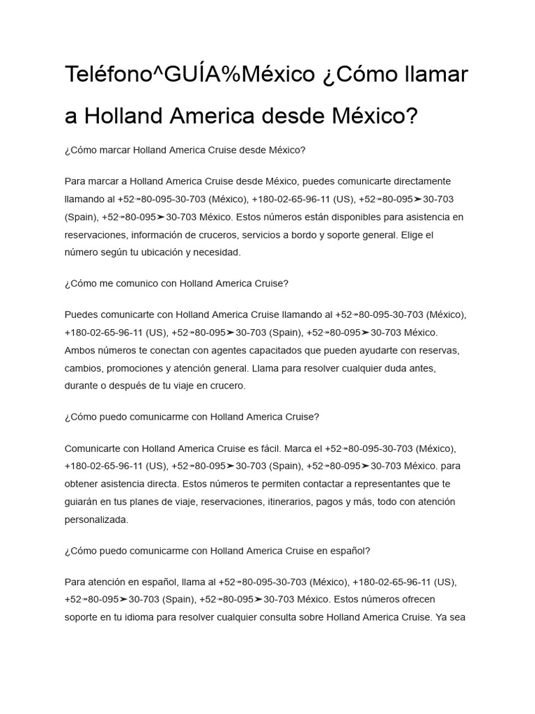 ¿Cómo llamar a Holland America desde México? | PDF | Chat en linea ...