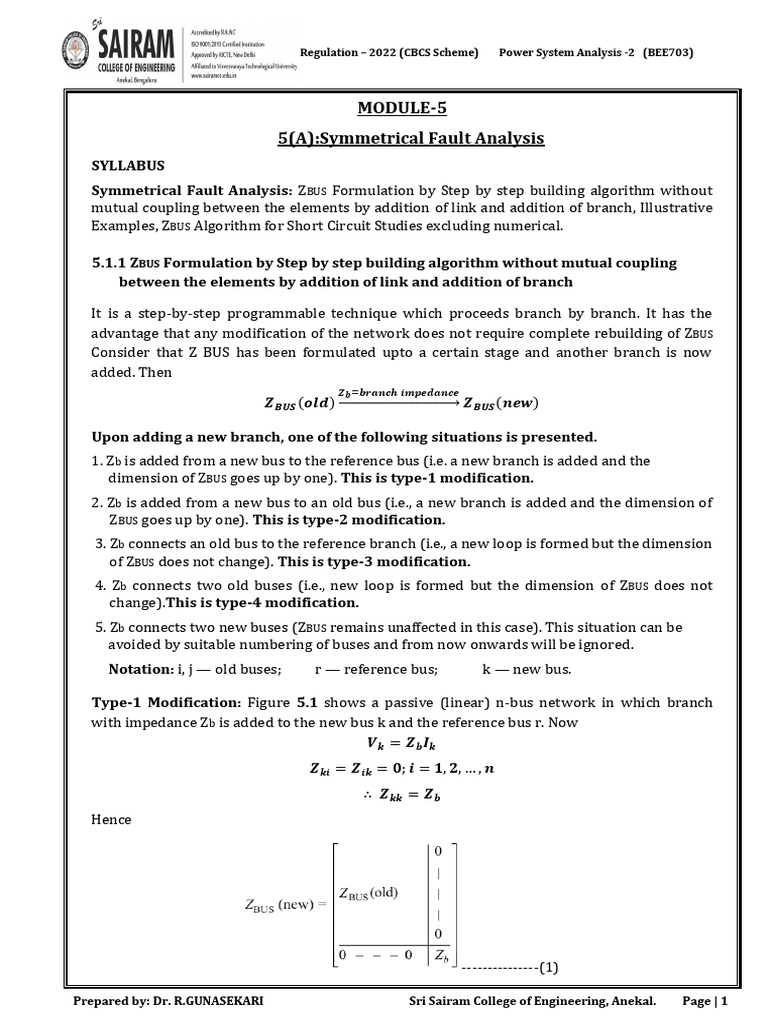 Lecture Notes_BEE703_Module-5_Symmetrical Fault Analysis and Power ...