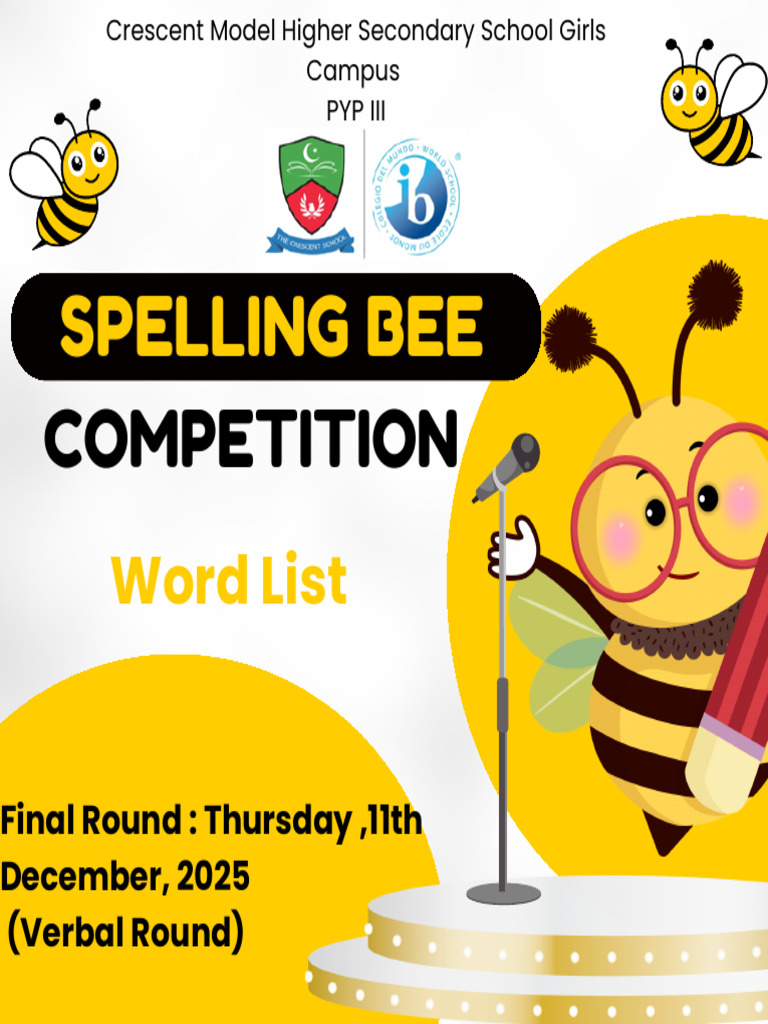 Spelling Bee Final Round Word List PYP III (2) | PDF