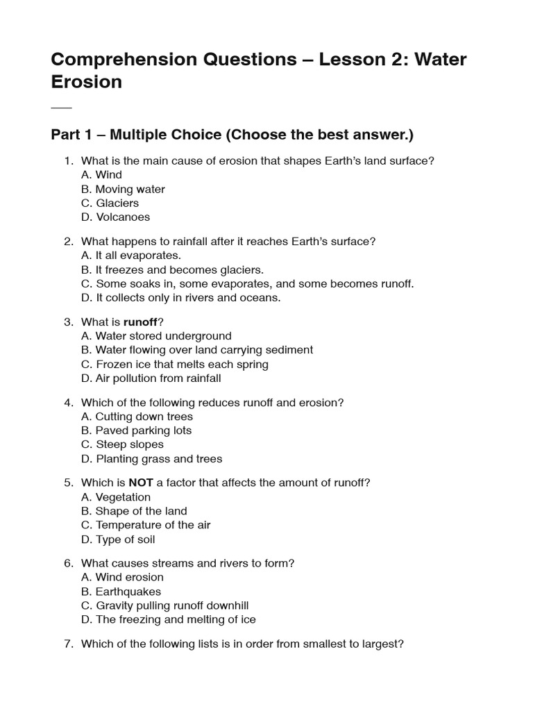 (Textbook: Comprehension QS) Science Ch3 Erosion and Deposition Lesson ...