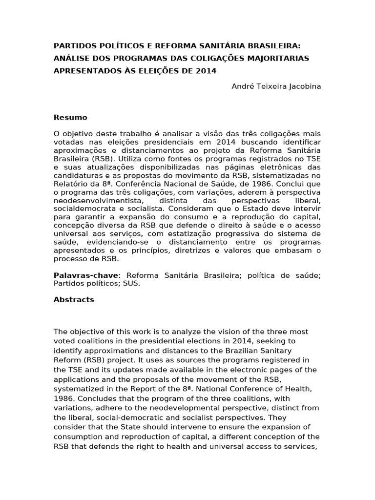 Partidos Políticos e RSB - Resumo e Abstacts | PDF