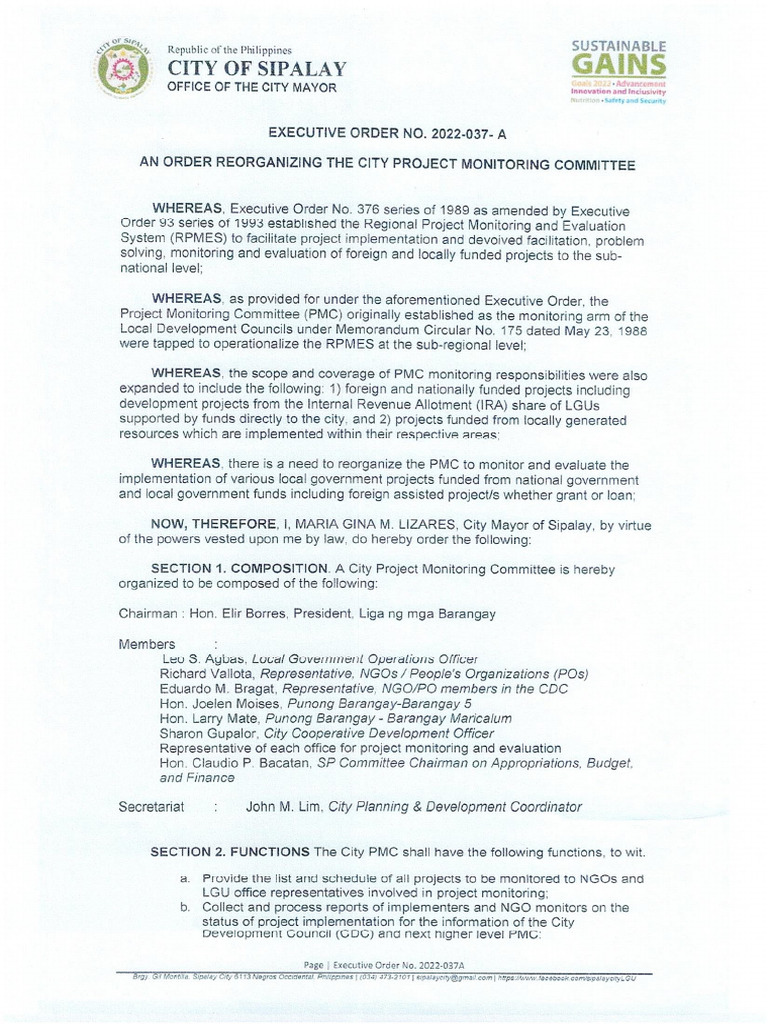 EO 2022-037-A - City Project Monitoring Committee | PDF