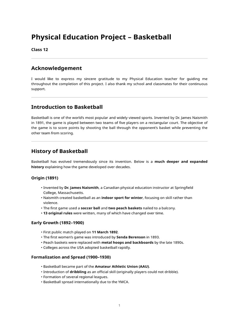 Class12 Pe Basketball Project | PDF | Basketball Positions | Sports