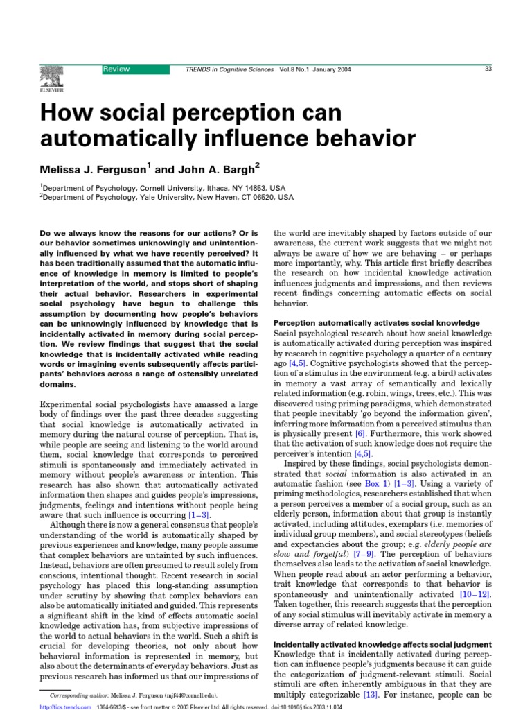Automatic Influence of Social Perception | PDF | Priming (Psychology ...