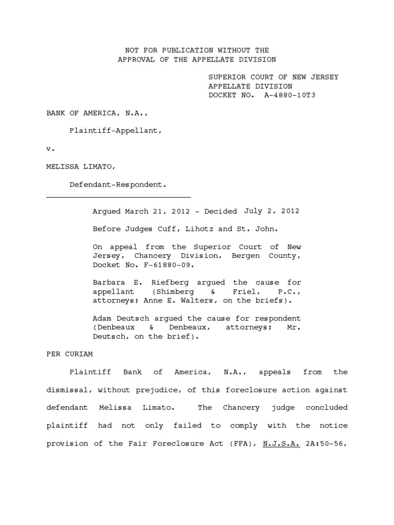 Appellate Decision Bank of America v. Limato NJ A-4880-10T3 | PDF ...