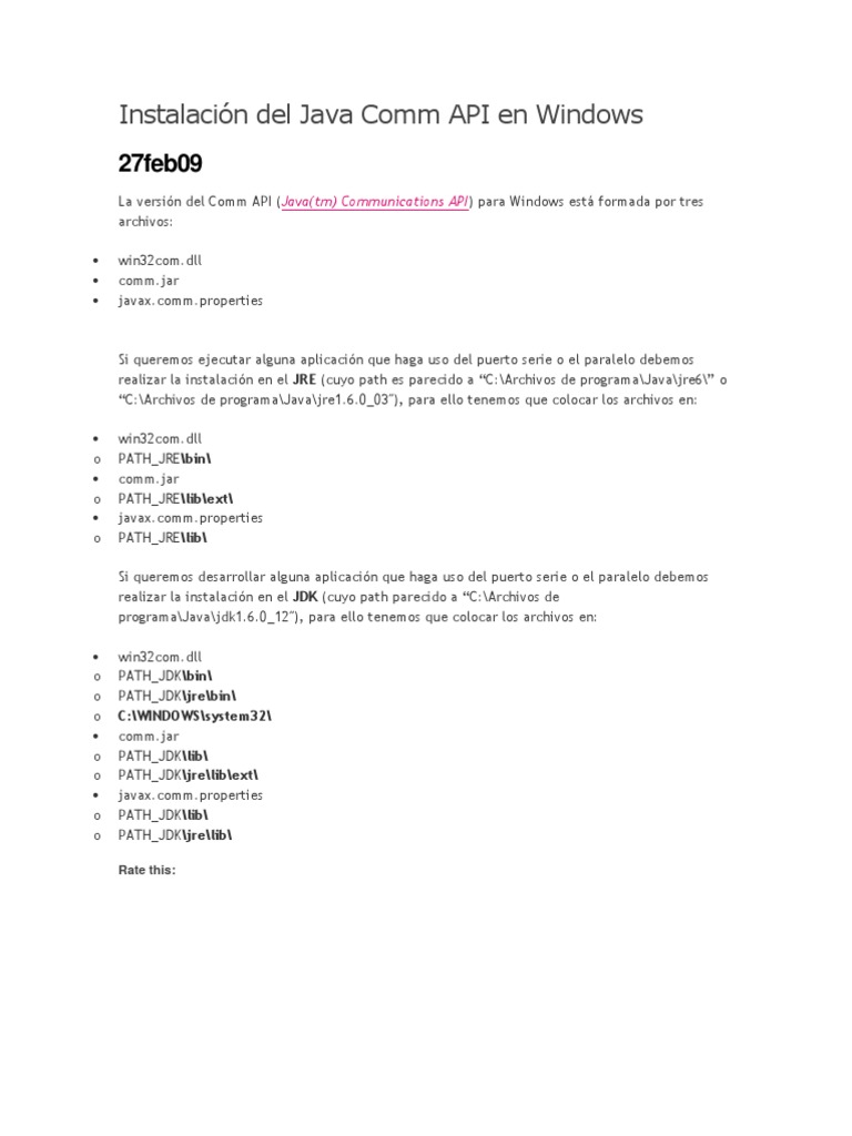 Instalación Del Java Comm API en | PDF | Java (lenguaje de programación ...