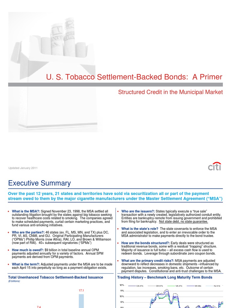 Citi Tobacco Settlement Bond Primer - Basic | PDF | Bonds (Finance) | Money