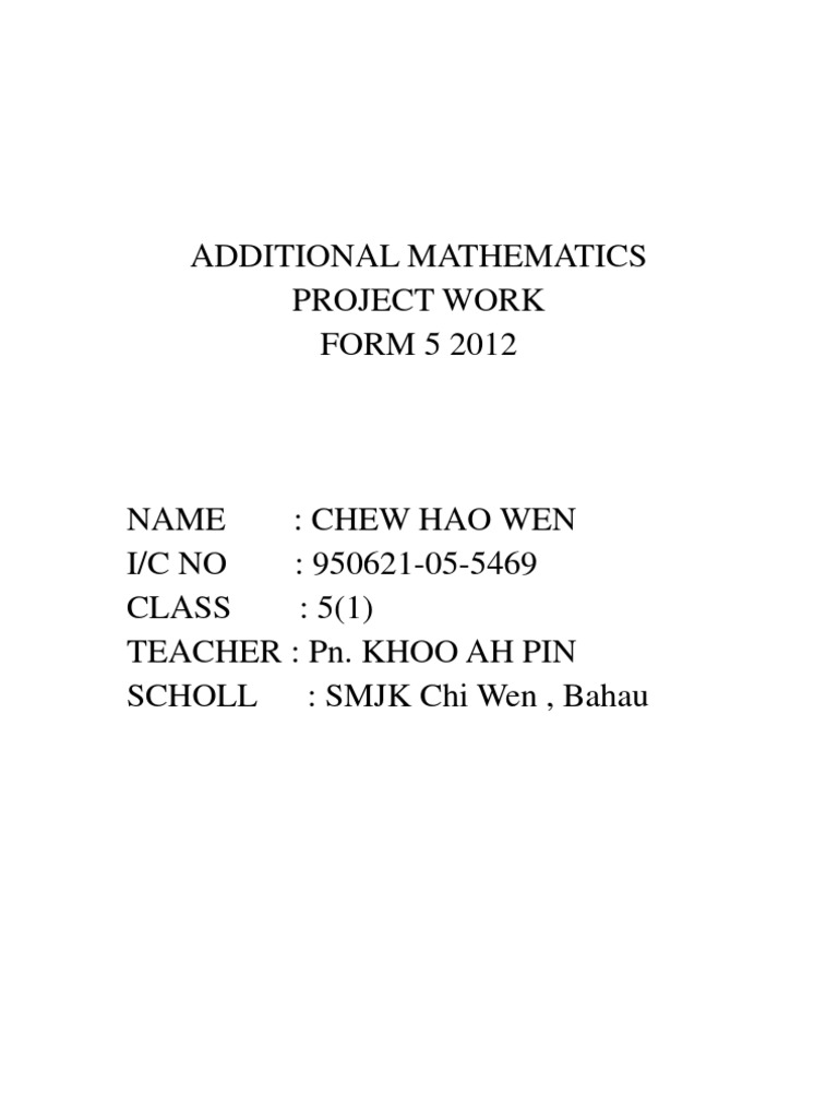 Additional Mathematics Project Work FORM 5 2012 | PDF