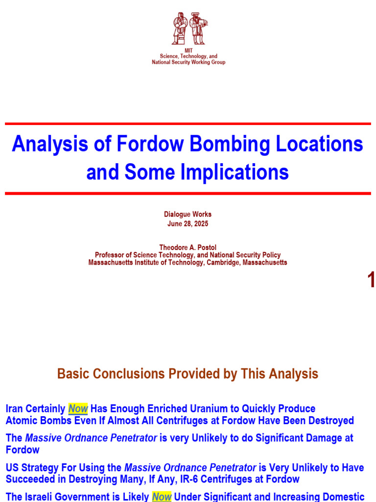 Analysis of Fordow Bombing Locations and Some Implications - (June 28 ...