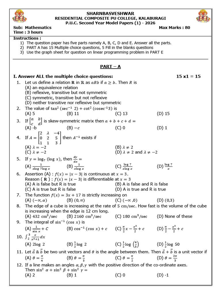 0.maths - P2 - Model Paper-1 To 10 Final Merge File | PDF | Matrix ...