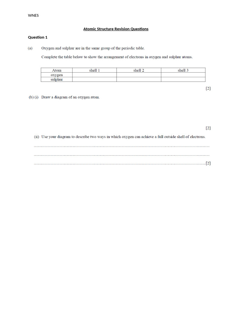 Atomic Structure Revision Questions | PDF