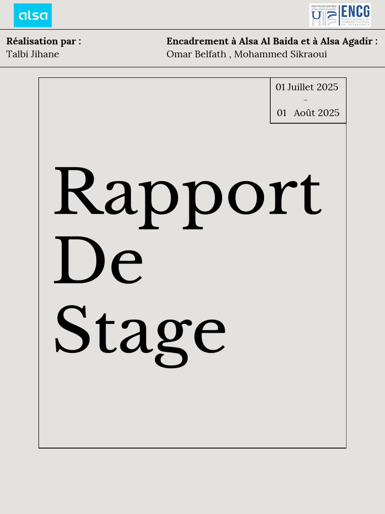 Rapport de Stage D'alsa Réalisé Par TALBI JIHANE | PDF | Audit | Business