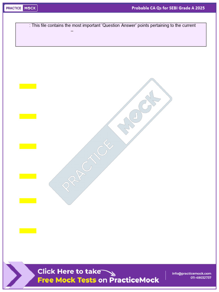 Probable GA Questions for SEBI Grade a 2025-26 | PDF