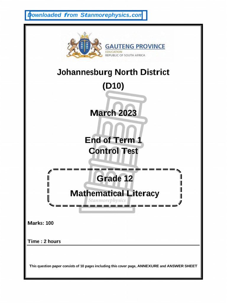 Httpsstanmorephysics.comwp Contentuploads202303Gauteng Maths Literacy Grade 12 March 2023 QP and ...