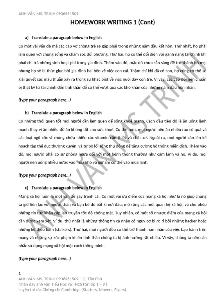 Homework Writing 1 (Cont) | PDF