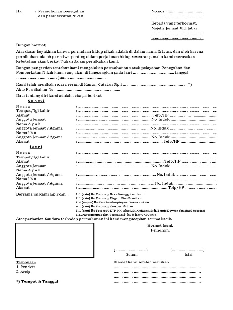 Form Permohonan Peneguhan Dan Pemberkatan Nikah | PDF