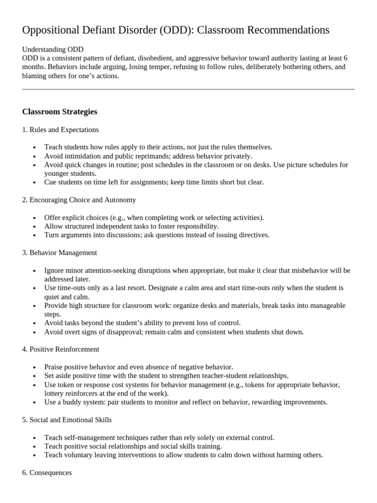 Oppositional Defiant Disorder (ODD) | PDF | Reinforcement | Classroom