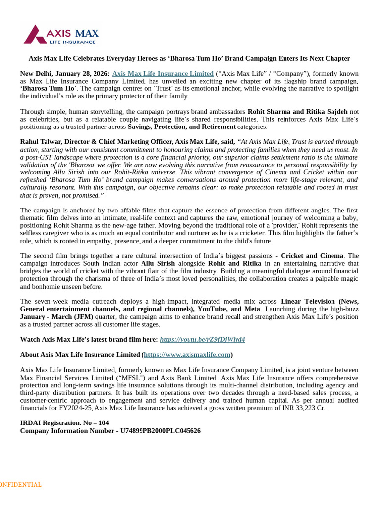 Press Release - Axis Max Life Celebrates Everyday Heroes as ‘Bharosa ...