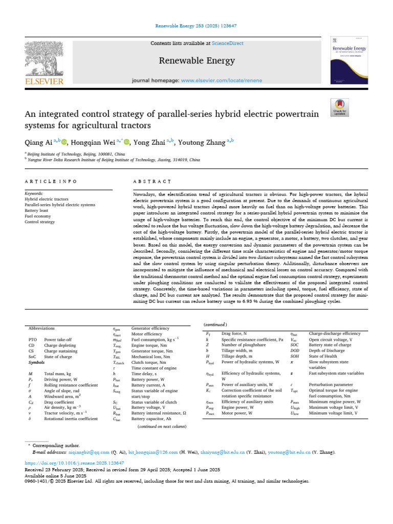 An Integrated Control Strategy of Parallel-Series Hybrid Electric ...