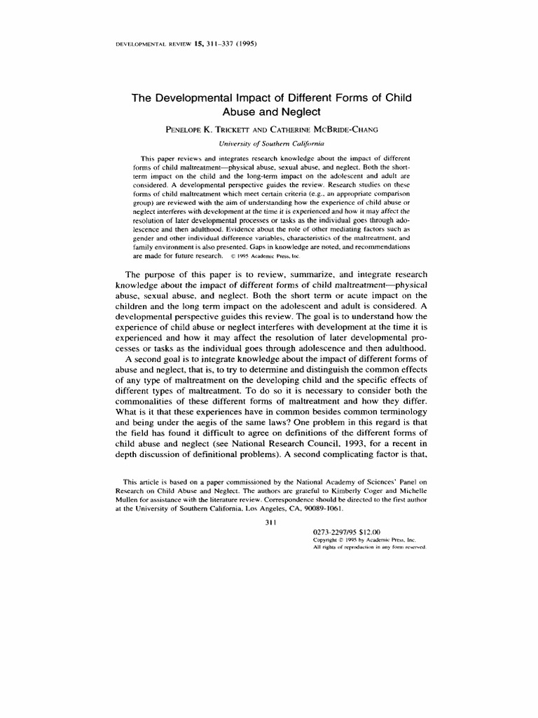 The Developmental Impact of Different Forms of Child Abuse and Neglect ...