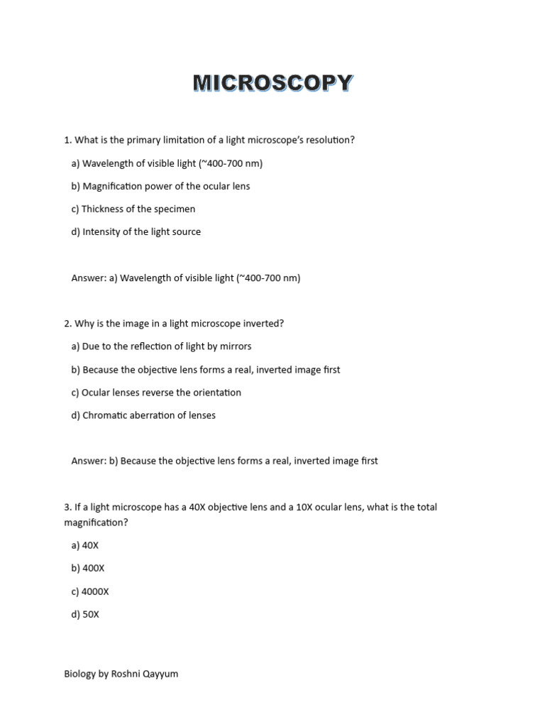 Microscopy Worksheet | PDF | Microscope | Transmission Electron Microscopy