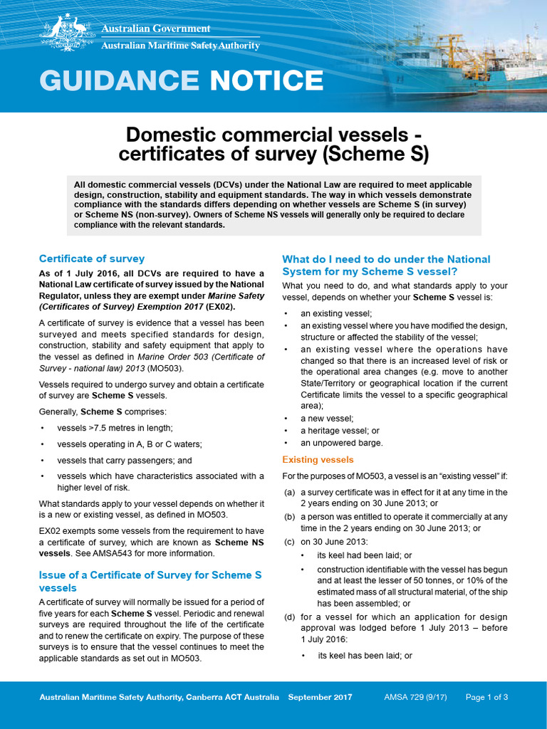 AMSA729 - Certificate of Survey (Scheme S) Guidance Notice | PDF