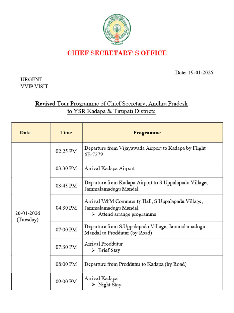 Revised Tour Programme_YSR Kadapa & Tirupati Districts (20 & 21 Jan ...