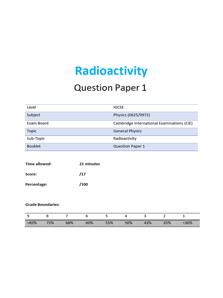 Radioactivity Test | PDF | Schools | Evaluation Methods
