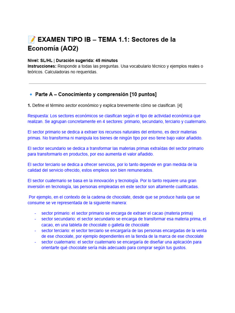 ? EXAMEN TIPO IB – TEMA 1 | PDF | Valor añadido | Chocolate