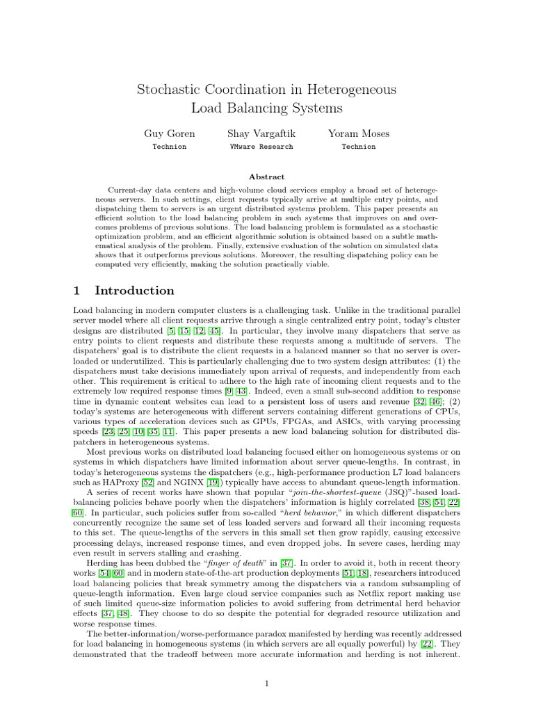 Stochastic Coordination in Heterogeneous Load Balancing Systems | PDF ...