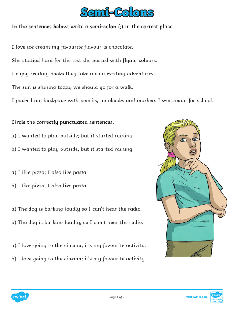 T e 1730803506 Semi Colon Examples Worksheet Ver 3 | PDF | Punctuation ...