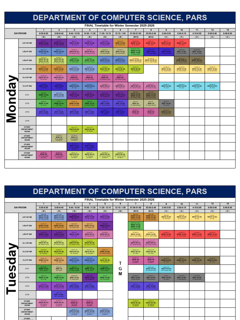 Winter 2025 Timetable (PARS) - FINAL | PDF