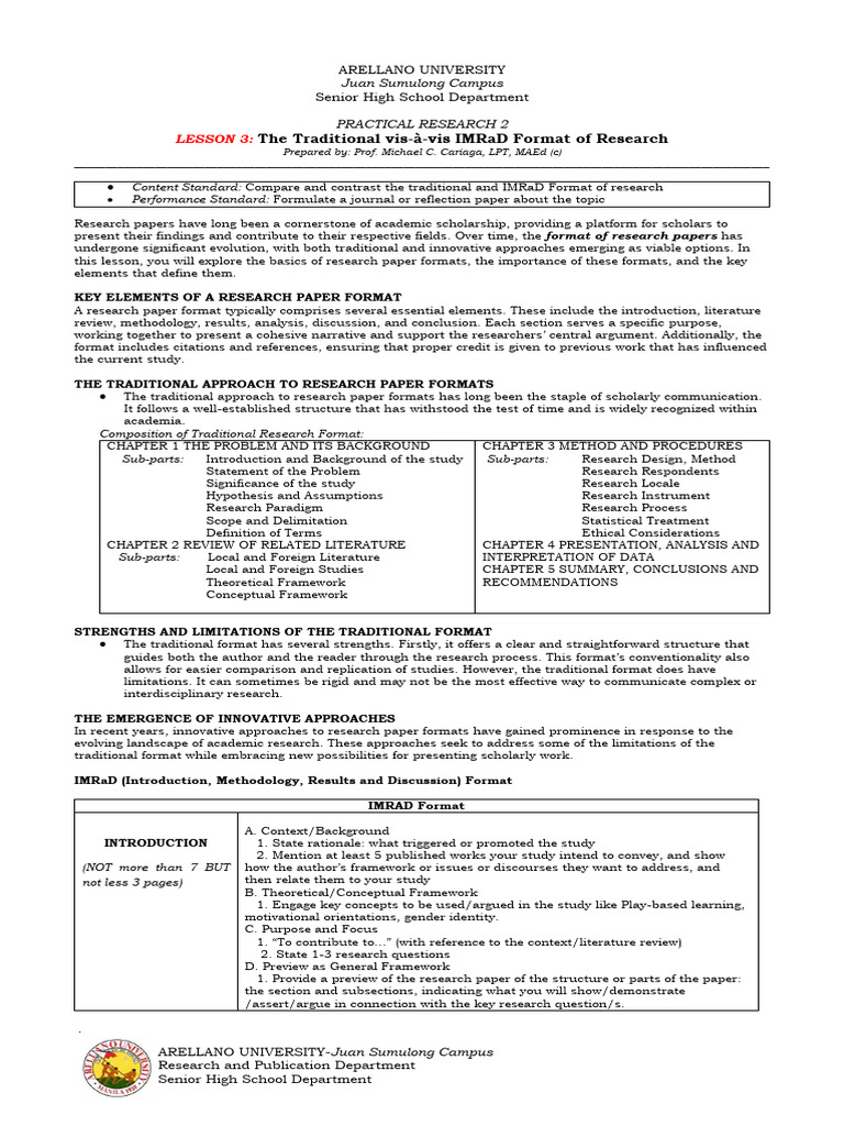 Traditional Vs Imrad Format | PDF | Methodology | Academic Publishing