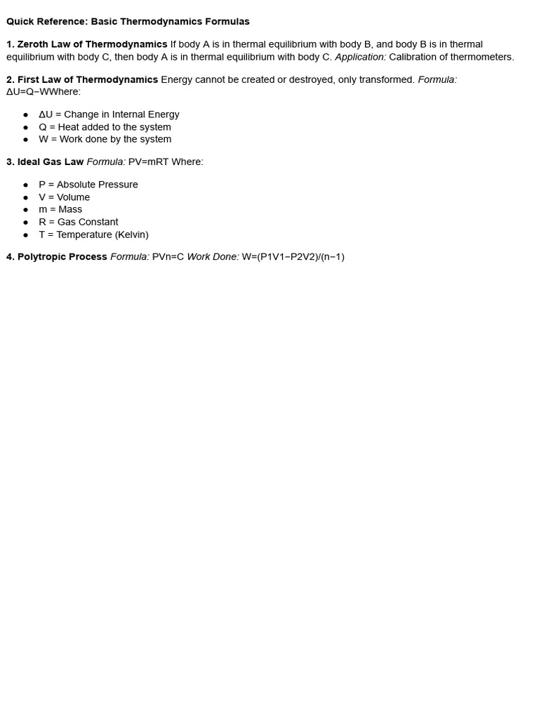 Thermodynamics Cheat Sheet | PDF
