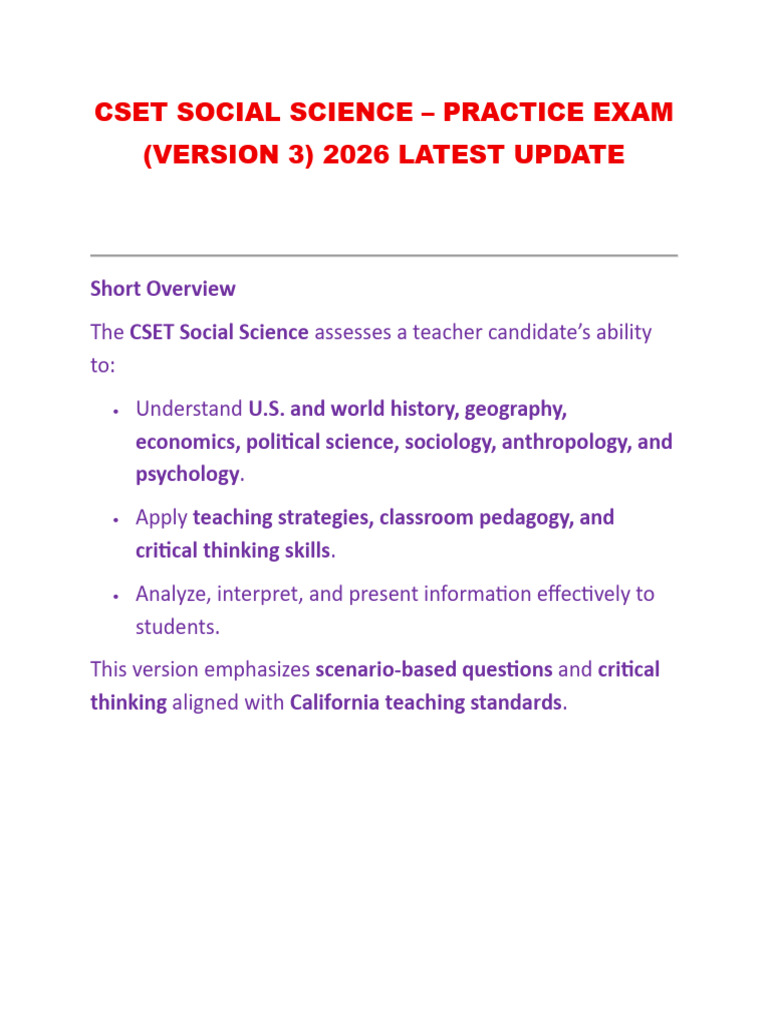 Cset Social Science - Practice Exam (Version 3) 2026 Latest Update ...