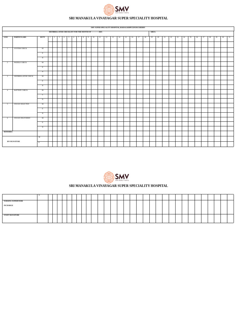 Defibrillator Checklist for the Month Of | PDF