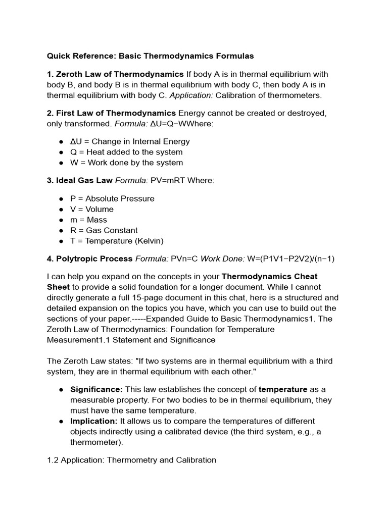 Thermodynamics Cheat Sheet-2 | PDF | Enthalpy | Heat