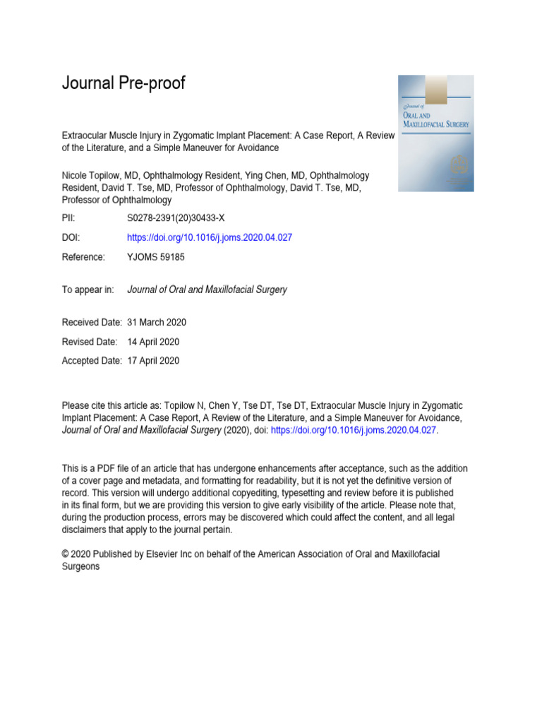 Extraocular Muscle Injury in Zygomatic I | PDF | Dental Implant ...