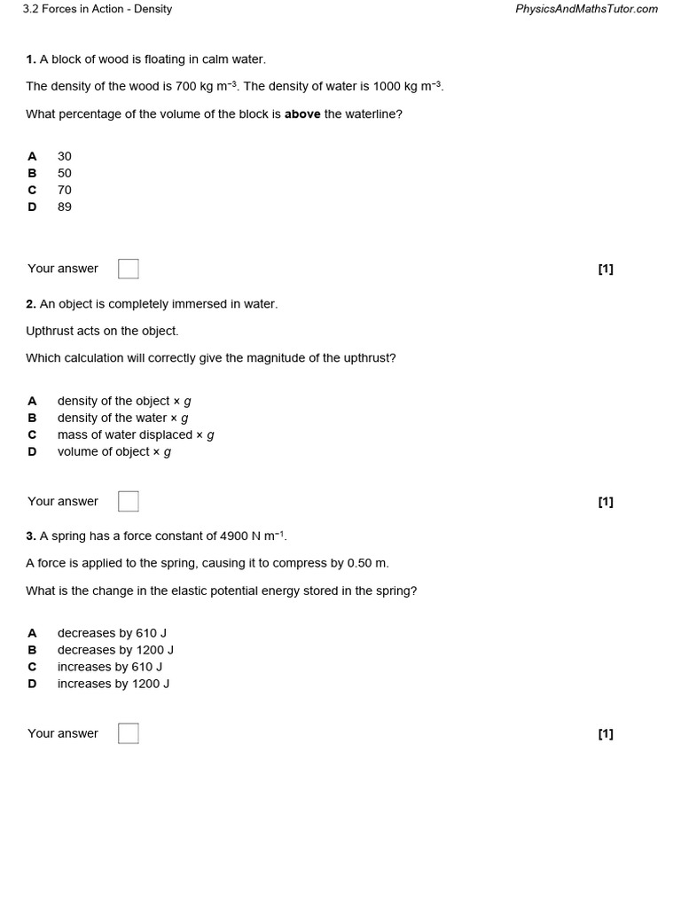 3.2 Forces in Action - Density QP | PDF | Density | Gases